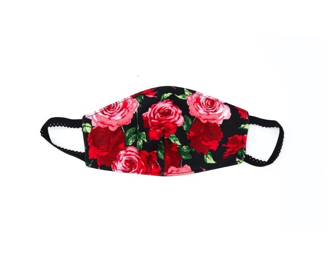 Red Rose Face Mask (Black Background) – Bloomlala